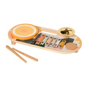 manhattan toy beats to go wooden toddler and preschool musical learning toy xylophone, drum, cymbal and washboard