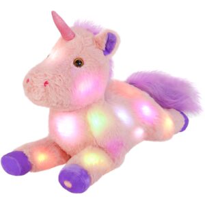 houswbaby 19'' light up unicorn led stuffed animal glow at night soft plush toy birthday gift for kids girls, pink