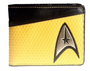 star scifi trek yellow command logo leather bi fold wallet