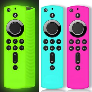 onebom 3 pack fire stick remote cover, case for firestick 4k / tv 2nd gen (3rd gen pendant design) remote control, firestick cover glow in the dark (green glow & rose red+sky blue not glow)