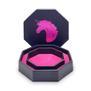 pink unicorn - d&d dice tray of holding by norse foundry, 8” octagon shape dice rolling tray for dice games like rpg and dnd, removable top lid, dice staging area – soft padded inner lining