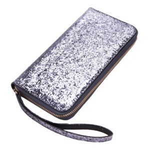 andongnywell glitter wallet for women sparkly zip around wallets shiny long phone clutch purse with card slots (silver)