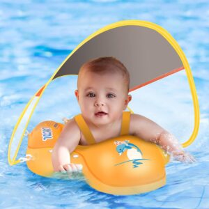 laycol baby swimming float with upf50+ sun canopy baby floats for pool no flip overbaby pool for baby age of 3-36 months