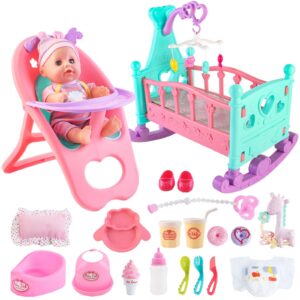 deao baby doll set with crib bed high chair stroller baby doll accessories 20 pieces play set birthday for girls boys kids