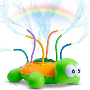 chuchik water sprinkler for kids, toddler outdoor toys - backyard spinning turtle kids sprinkler toy - summer toys splashing fun - sprays up to 8ft high - attaches to garden hose, kids outdoor toys