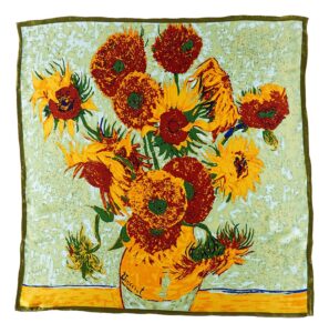 yangtzestore large square charmeuse silk scarf classic art print (sun flowers)