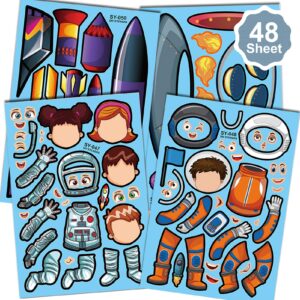 konsait 48sheets outer space make your own stickers, make a face stickers solar system universe outer space theme party favor stickers for boys girls birthday goodie bag filler school rewards