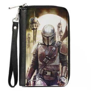 buckle-down women's pu zip around wallet rectangle-star wars the mandalorian, 7.5"x4.5"