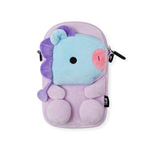 bt21 baby series mang character plush coin purse makeup toiletry pouch card wallet with lanyard, light purple