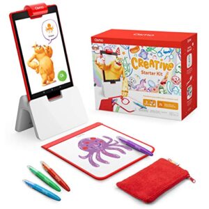 osmo creative starter kit - 3 educational stem games for ages 5-10, drawing & physics - for fire tablets