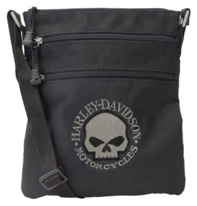 harley-davidson embroidered willie g skull crossbody purse w/adjustable strap