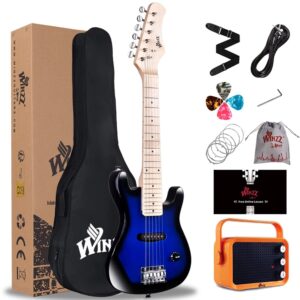 winzz egm100 30 inches real kids electric guitar with beginner kit, right handed, blueburst