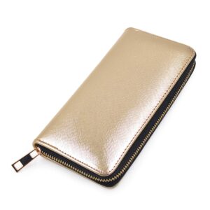 premium vegan saffiano leather continental zip around wallet, gold