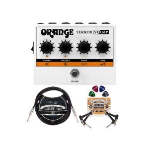 orange amps terror stamp 20w hybrid valve solid state guitar amplifier bundle with blucoil 10' straight instrument cable (1/4"), 2-pack of pedal patch cables, and 4-pack of celluloid guitar picks