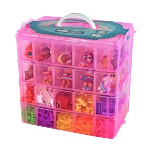 bins & things bead organizer with adjustable compartments - durable toy organizers and storage solution for dolls, crafts, mini toy figures, jewelry and beads - 4 tier, 20 compartments, pink