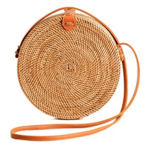 novum crafts round rattan bag for women - handmade ata wicker woven purse - circle, square, oval brown straw boho bags