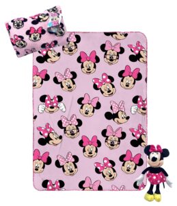 jay franco disney minnie mouse travel set - 3 piece kids travel set includes blanket, pillow, & plush