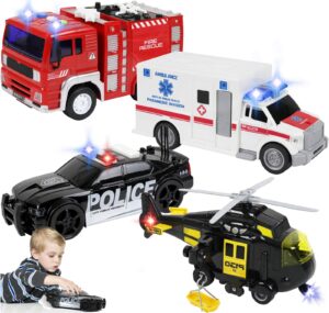 garbage truck toys 3 pcs | trash truck toys for boys friction powered with lights & sounds | includes waste management, sanitation truck & recycling