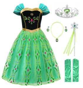 jerrisapparel girls princess costume snow party halloween cosplay fancy dress (7, green with accessories)