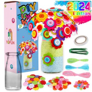 yofun flower craft kit for kids - make your own flower bouquet with buttons and felt flowers, vase art toy & craft project for children, diy activity gift for boys & girls age 4 5 6 7 8 9 year old