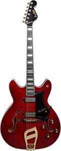 hagstrom 6 string hollow-body electric guitar, right, wild cherry transparent (vik67-g-wct)