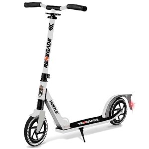 hurtle adult kick scooter - folding, adjustable t-bar handlebar, 8 inch smooth gliding wheels, white