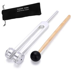 bysameyee tuning fork 128 hz, c-128 frequency aluminum alloy medical non-magnetic tuning fork for healing with taylor percussion hammer mallet (128hz)