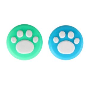 2x silicone analog non-slip thumb grips stick cap case cover handle joystick button caps for nintendo switch ns & switch lite joy-con controller cute cat claw (green-blue)