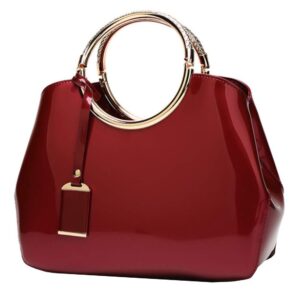 rullar women elegant handbag and purse top handle bag patent leather tote satchel shoulder clutch crossbody bag with pendant burgundy