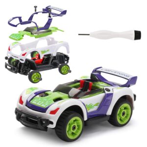 m moopai pull-back toy cars take apart race car diy car assembly toy tool kit build your own car educational toy for kids boys & girls toys aged 3+ (purple green)