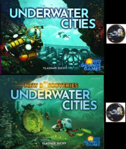 underwater cities board game bundle of base game plus new discoveries expansion plus two starship buttons