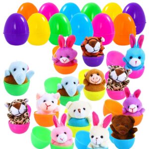 12 pcs easter eggs filled with mini plush animals toy easter basket stuffers for kids easter egg hunt, easter party favor