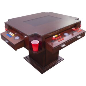 creative arcades full size commercial grade cocktail arcade machine | 2 player | 1162 games | 26" lcd screen | 3 sided | 4 sanwa joysticks | trackball | 2 stools included | 3 year warranty