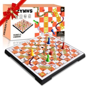 magnetic folding snakes & ladders game set 11.8 inch portable family fun board game for all ages-in storage（large size 30x30cm ）