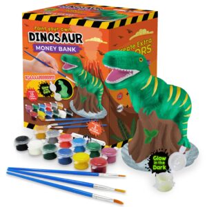 original stationery paint your own dinosaur money bank, awesome craft kit with 13 paint colors, roarsome crafts for kids and fun birthday gift idea