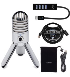 samson meteor mic usb studio condenser microphone with mute switch for windows and mac (chrome) bundle with blucoil 3-ft usb 2.0 type-a extension cable, and mini usb type-a hub with 4 usb ports