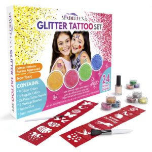 temporary glitter tattoos kit for girls, 33 pieces, arts & crafts for girls, great gifts for girls