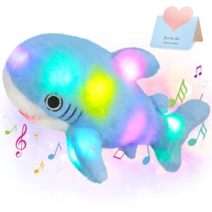 glow guards 16'' light up musical shark stuffed animal ocean life plush toy pillow with led night lights lullabies glow singing birthday children's day for toddler kids, blue