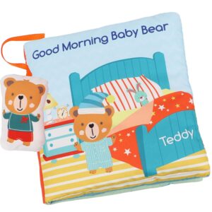 teddy bear baby book toy cloth crinkle books for babies infant toddler, chewing toys 0-6-12 months activity soft mirror toy books for baby boy girl christmas gifts baby shower 1-2-3 years old-morning