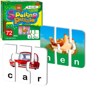 72 word spelling puzzles with error-correction mechanism in 3 pieces, perfect for preschool learning (36 block double sided)