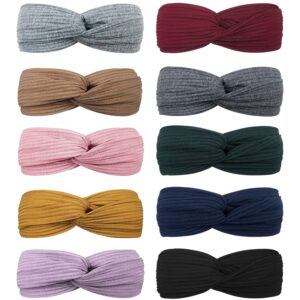 dreshow 10 pack make up headbands for women knit vintage cross elastic head wrap hair accessories