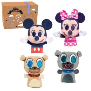 disney junior music lullabies finger puppets, includes mickey mouse, minnie mouse, bingo, and rolly