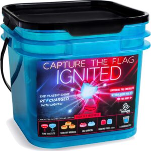 getmovin sports capture the flag ignited kit with glow-in-the-dark led game pieces and storage bucket outdoor yard game fun!