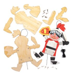 baker ross at699 knight wooden puppet kits - pack of 4, for kids arts and crafts projects