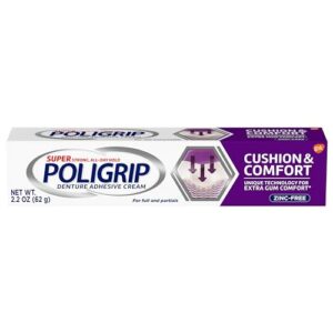 super poligrip cushion & comfort, denture and partials adhesive cream, 2.2 ounces