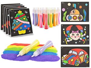 mistari peel and sand art kits sheets for kids with 27 sheets sand art painting cards and 2 pcs scratch sticks crafts (18 colors+27 sheets)