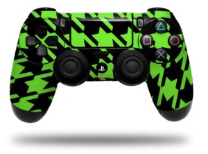 wraptorskinz skin compatible with sony ps4 dualshock controller playstation 4 original slim and pro houndstooth neon lime green on black (controller not included)