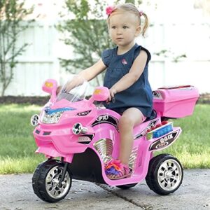 lil' rider electric motorcycle for kids – 3-wheel battery powered motorbike for kids ages 3-6 – fun decals- reverse- and headlights (pink), large