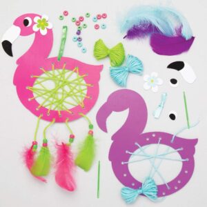 baker ross at701 flamingo dreamcatcher kits - pack of 4, for kids arts and crafts projects