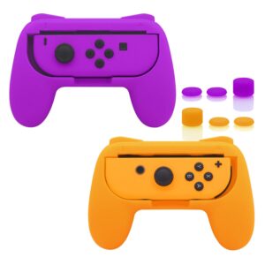 fastsnail grips compatible with nintendo switch for joy con & oled model for joycon, wear-resistant handle kit compatible with joy cons controllers, 2 pack(orange and purple)